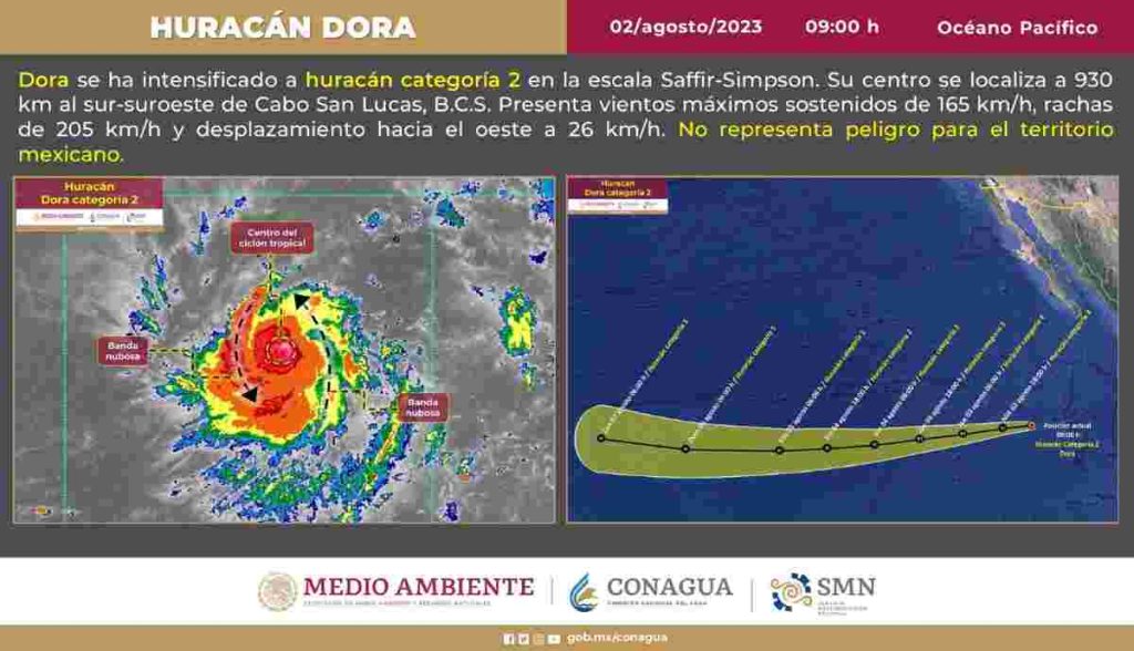 “Dora” se intensifica a huracán categoría 2 al suroeste de Cabo San Lucas; se prevén lluvias ...