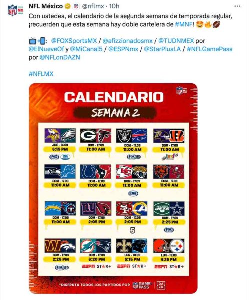 ¿Qué partidos de la semana 2 de la NFL pasarán esta semana y dónde ...