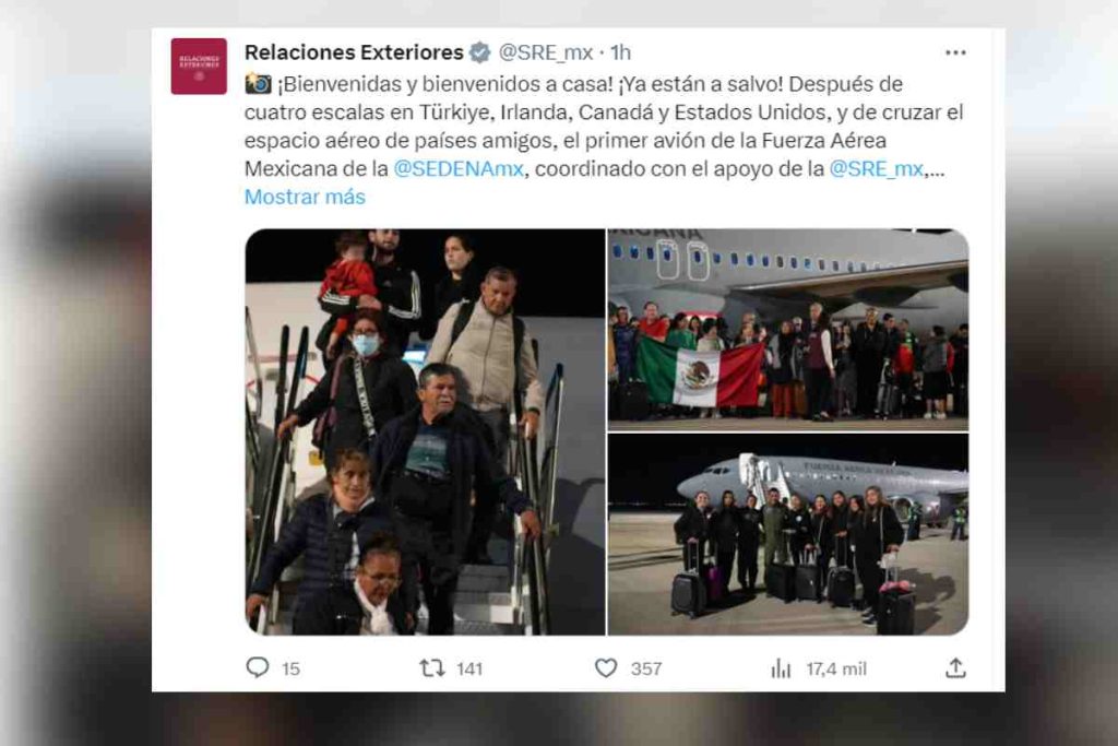 Llega a México avión con los primeros 135 connacionales repatriados de Israel