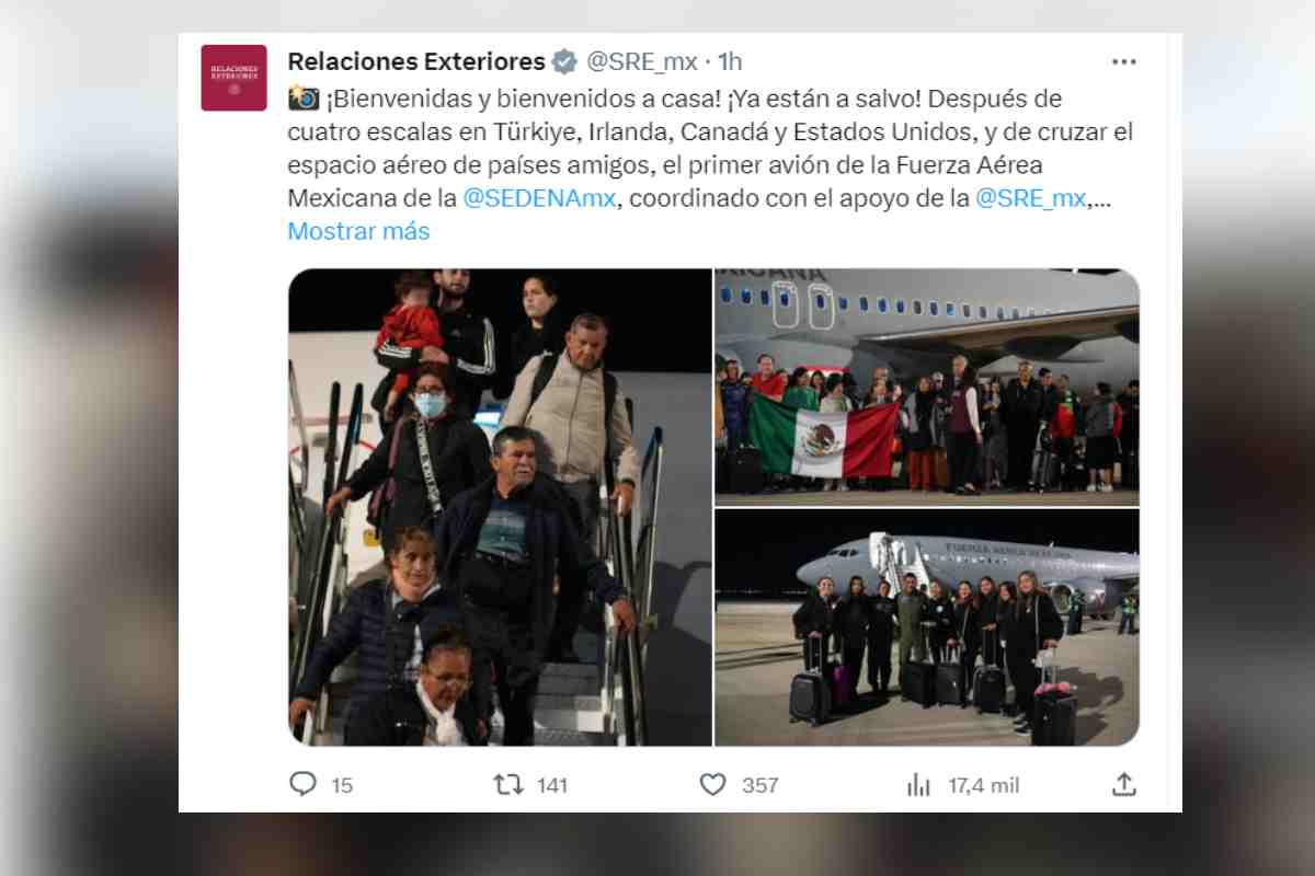 Llega a México avión con los primeros 135 connacionales repatriados de Israel