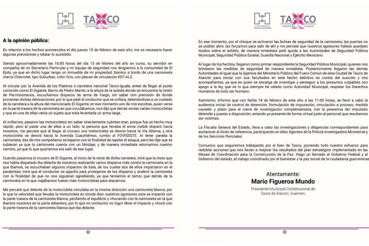 Contrario a lo dicho por autoridades de Guerrero, alcalde de Taxco afirma que sí fue agredido de ...