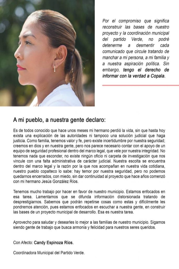 Candidata se baja de contienda y se exilia ante amenazas de muerte en ...