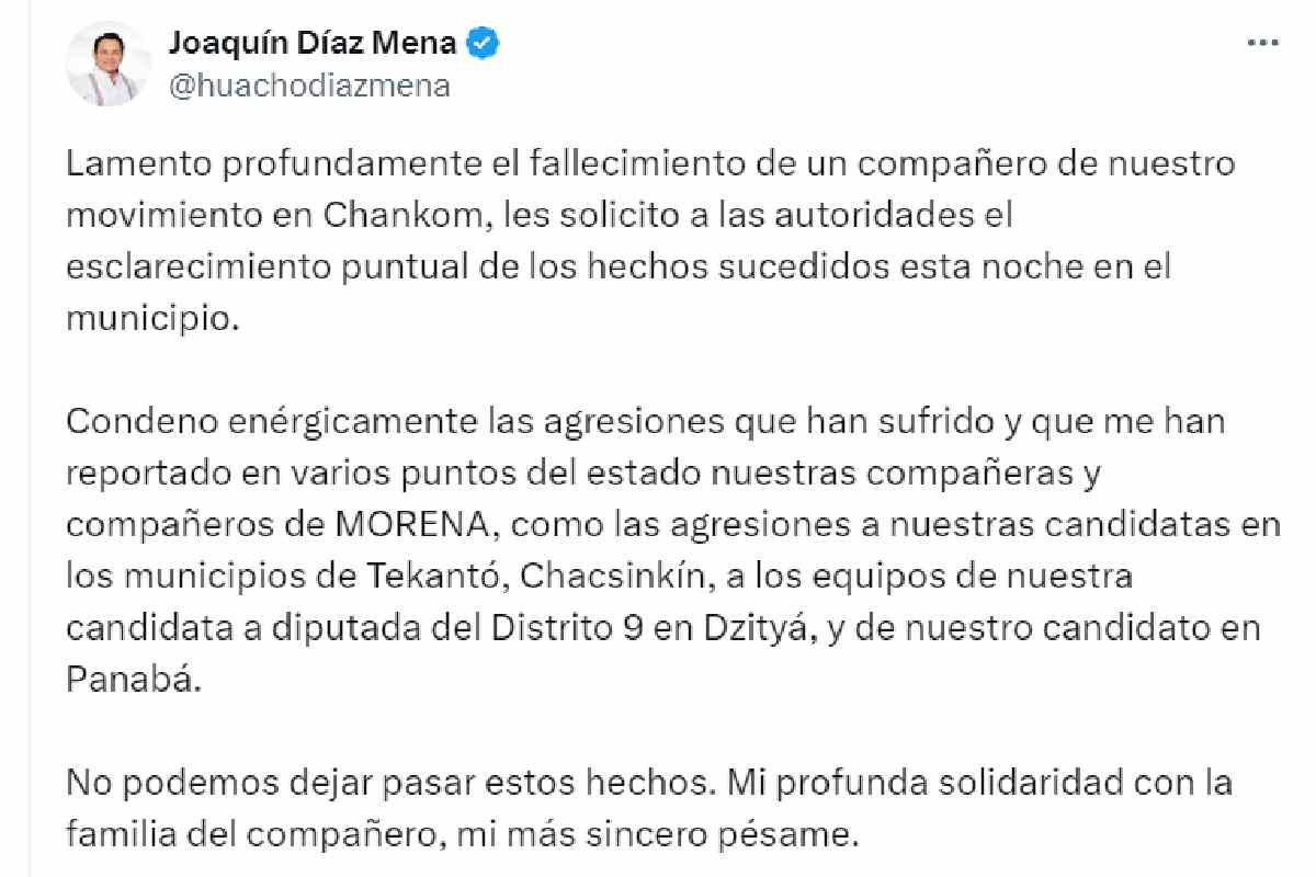 Muere simpatizante de Morena en Chankom, Yucatán, en enfrentamiento durante recorrido de campaña