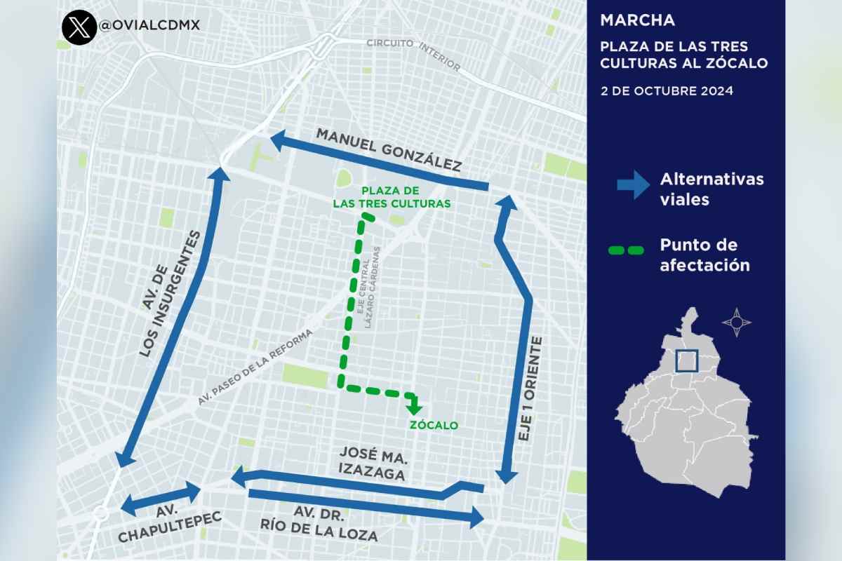Marcha del 2 de octubre: horario, ruta, cierres y alternativas viales