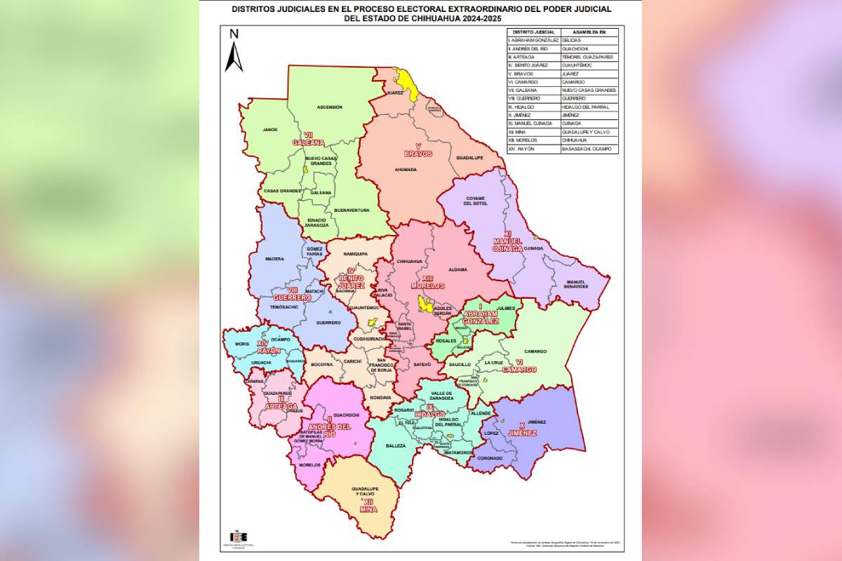 Elección judicial en Chihuahua: así quedó el mapa de distritos