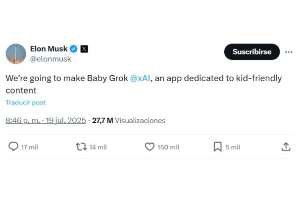 Elon Musk anuncia Baby Grok, aplicación de IA para infancias